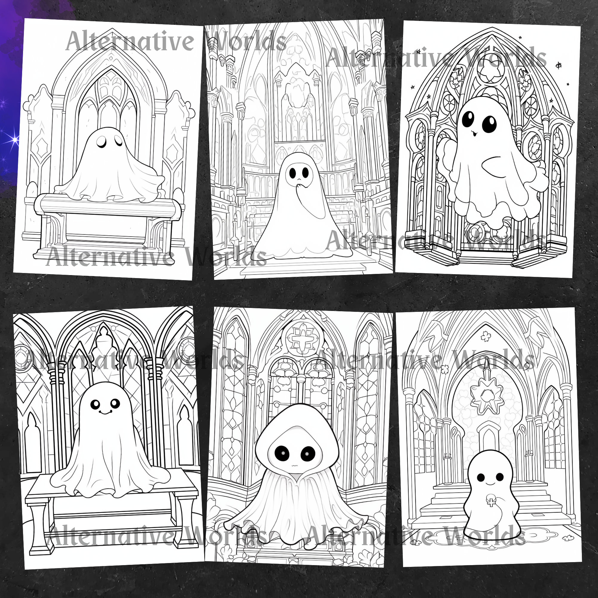 Kawaii Spooky Goth Ghost Pastel Church Window Coloring Book, Anime Cute ...