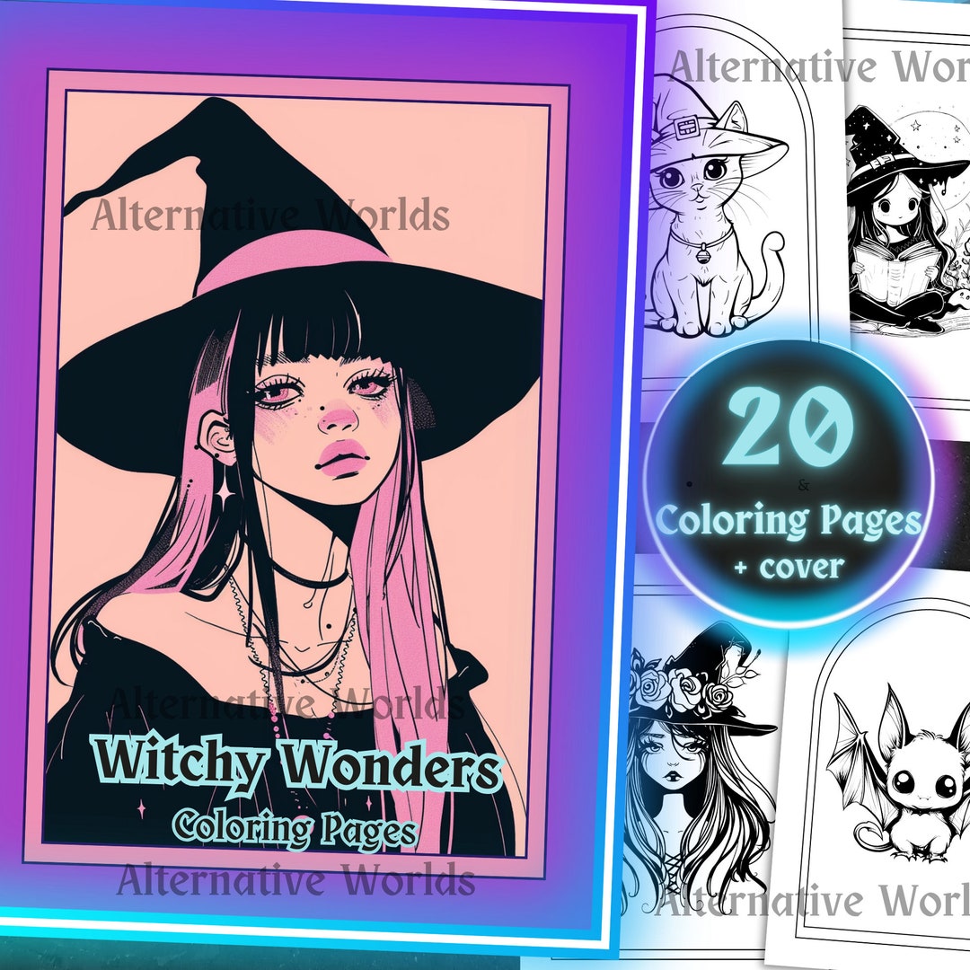 Witch Magic Goth Kawaii Fantasy Coloring Pages, Spiritual Halloween ...