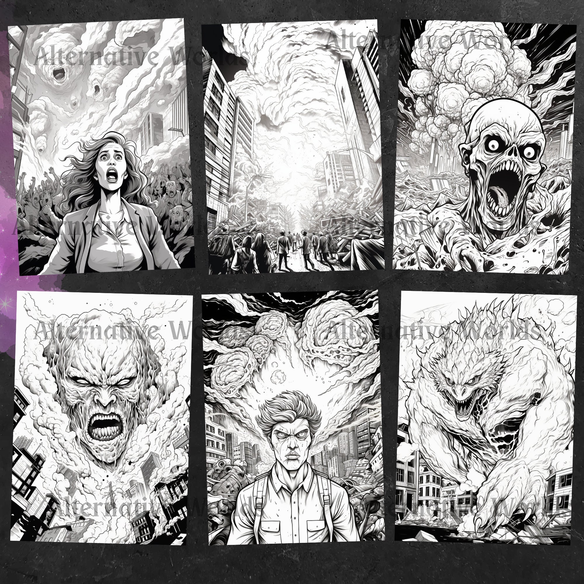Horror Apocalypse Doomsday Creepy Coloring Book, Gothic Evil Demons ...