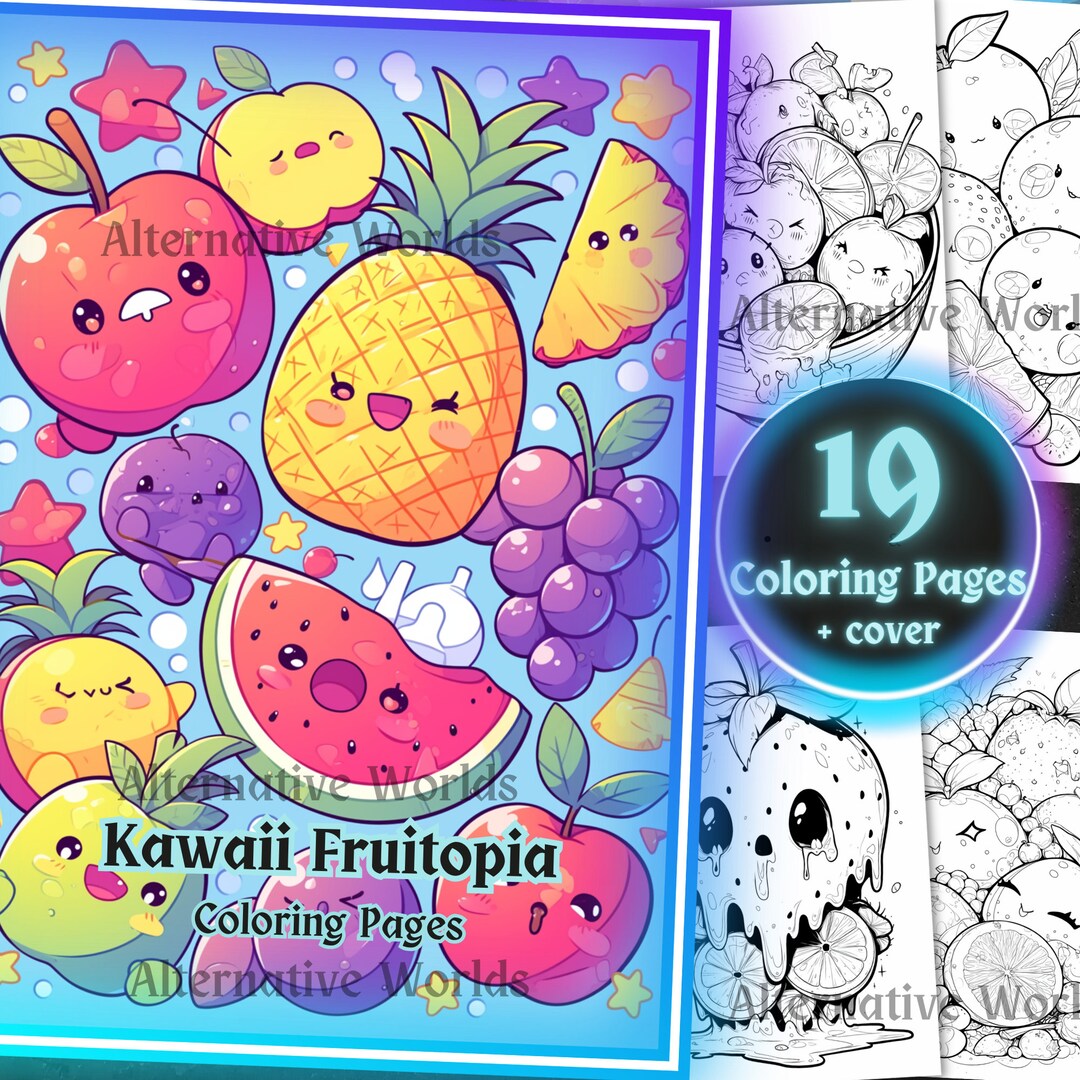 Kawaii Fruits Coloring Book: Pastel Goth Grayscale Printable (PDF) - Etsy