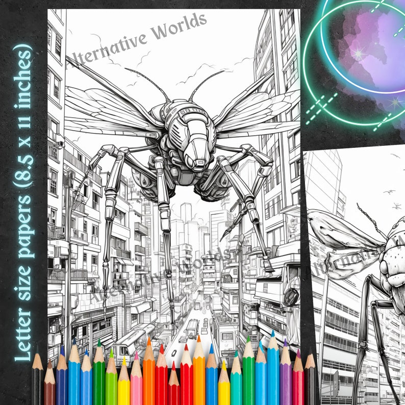 Horror Cyberpunk Insect Coloring Book, Futuristic Apocalypse Gothic ...