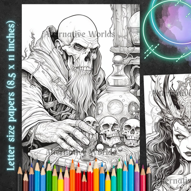 DND Warlock Dark Elf Witchcraft Coloring Sheet, Gothic Dungeon and ...