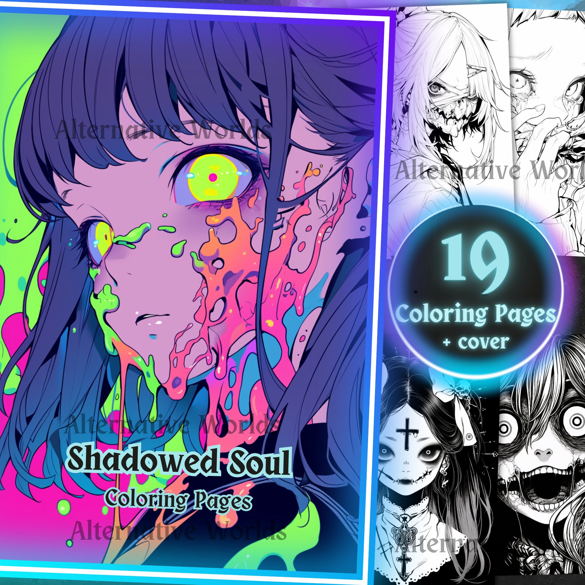 Macabre Gothic Scary Creepy Anime Girl Coloring Page, Dark Anime ...