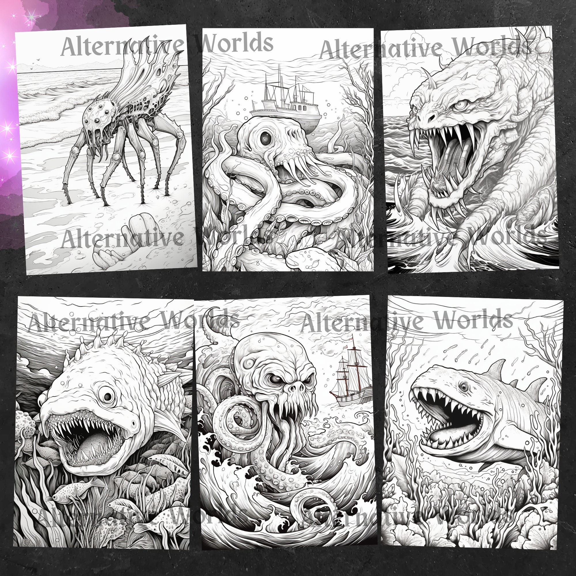Deep Sea Creatures Spooky Horror Coloring Sheets, Under the Sea Horror ...