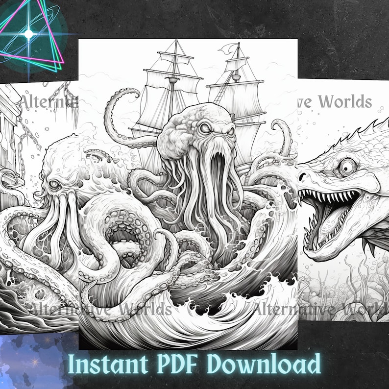 Kraken's Abyss Coloring Book: Spooky Sea Creatures Grayscale Pages (PDF ...