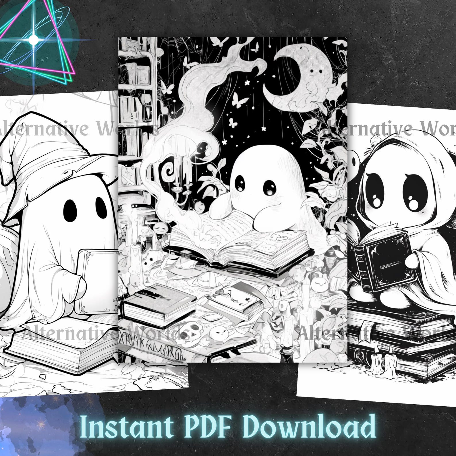 Kawaii Spooky Cute Pastel Goth Ghost Spell Coloring Book, Anime ...
