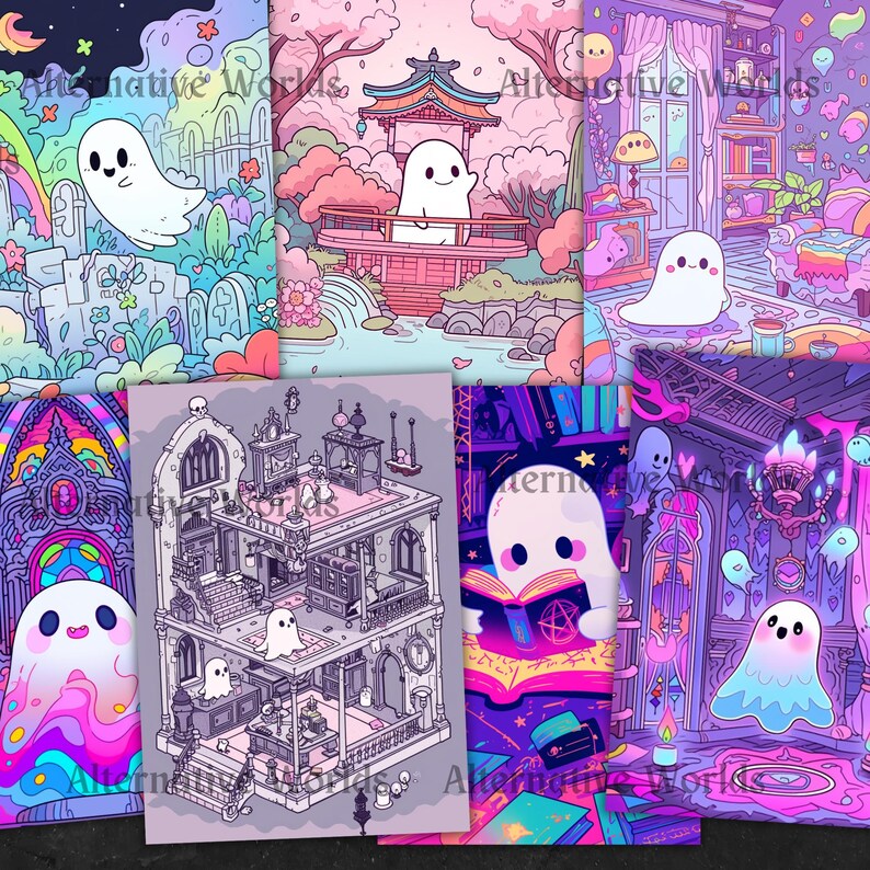 Paquete De Libros Para Colorear De Fantasmas Lindos De Goth Kawaii Páginas De Halloween De