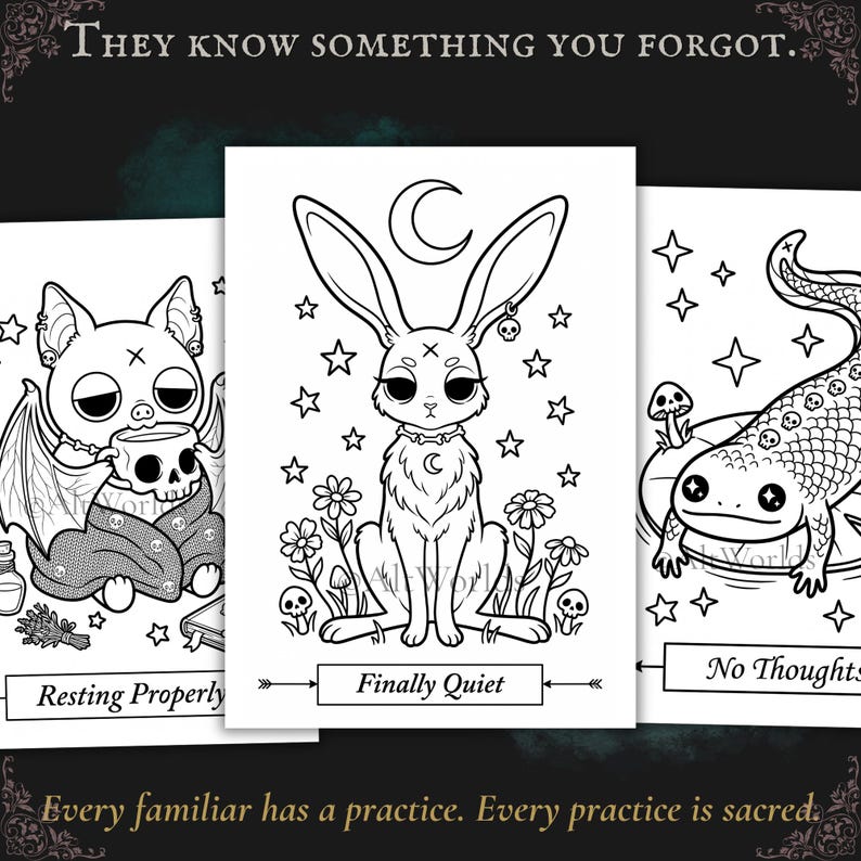 Cottagecore Coloring Pages, Creepy Kawaii Self Care Creatures PDF - Etsy