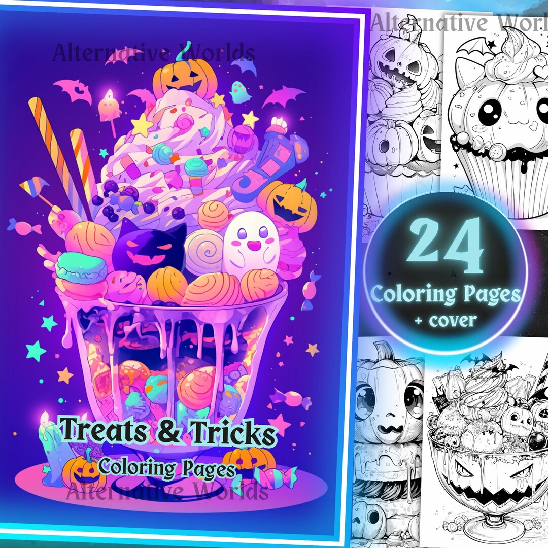 Creepy Cute Kawaii Halloween Dessert Coloring Pages, Spooky Grayscale ...