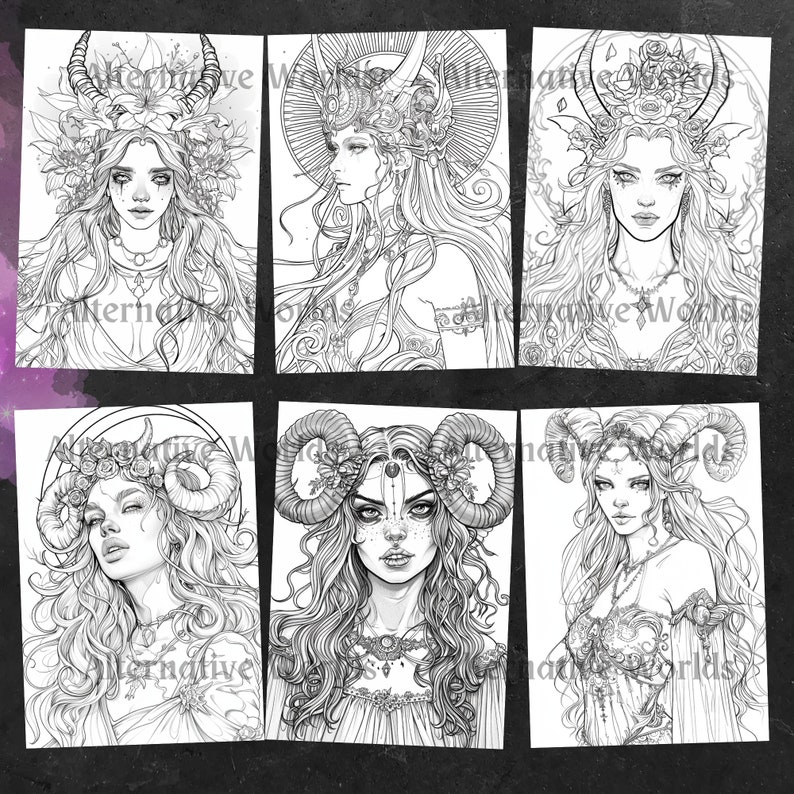 Lilith Demon Goddess Gothic Coloring Page, Beautiful Supernatural Witch ...