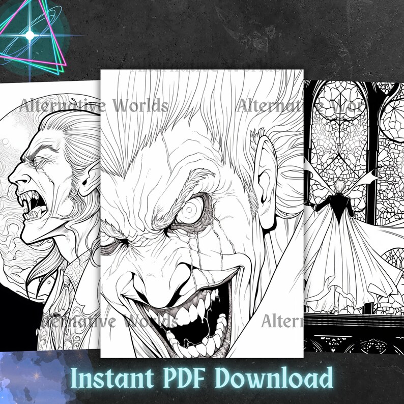 Horror Dracula Scary Coloring Book, Gothic Printable Dracula Coloring ...