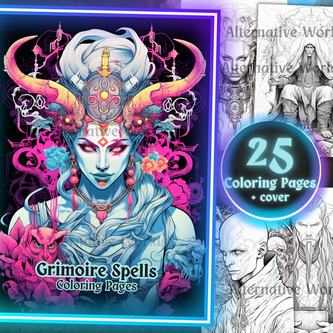 Witchcraft Dnd Warlock Grimoire Adult Coloring Pages - Etsy