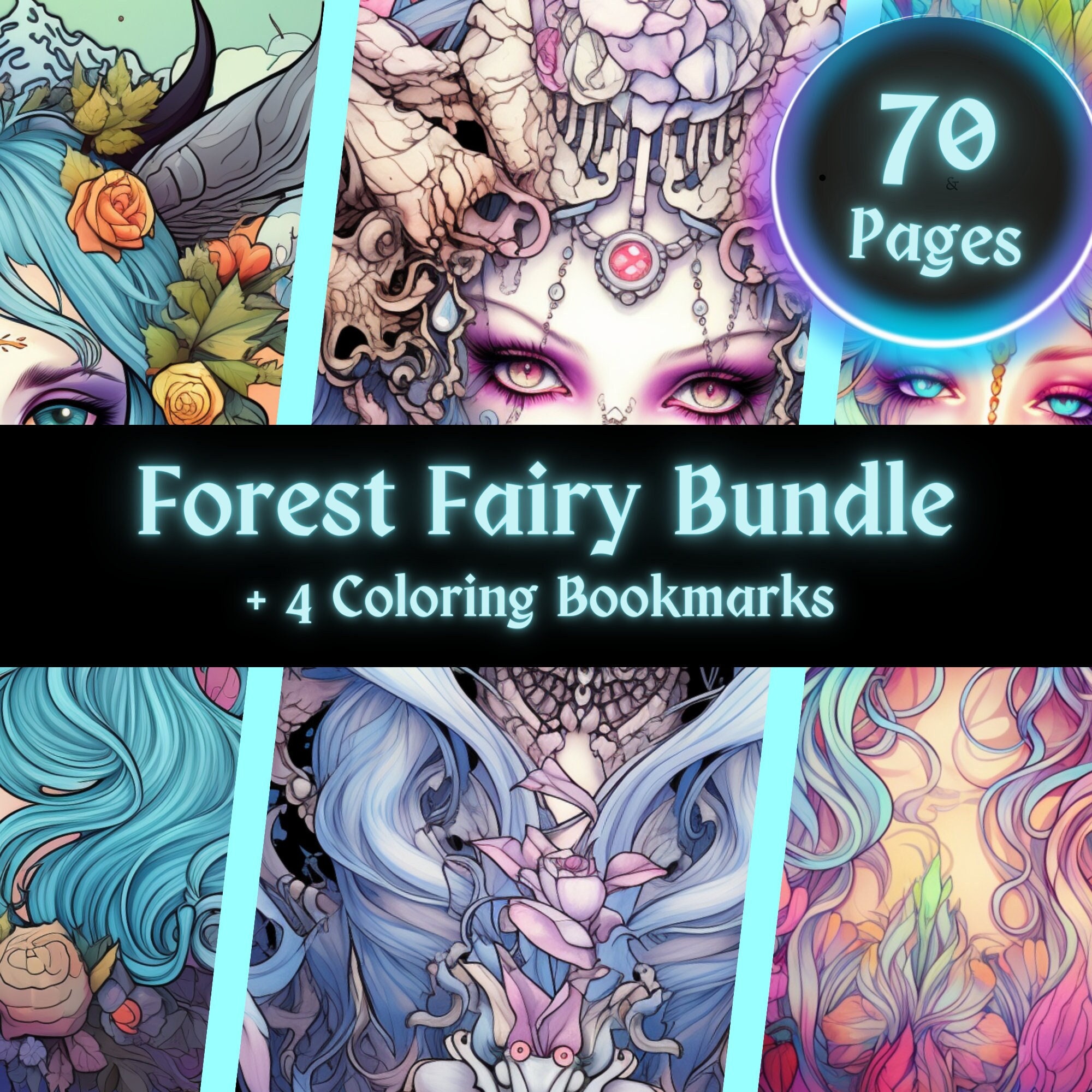 Forest Fairy Coloring Page Bundle Bookmarks to Color, Fantasy Cute ...