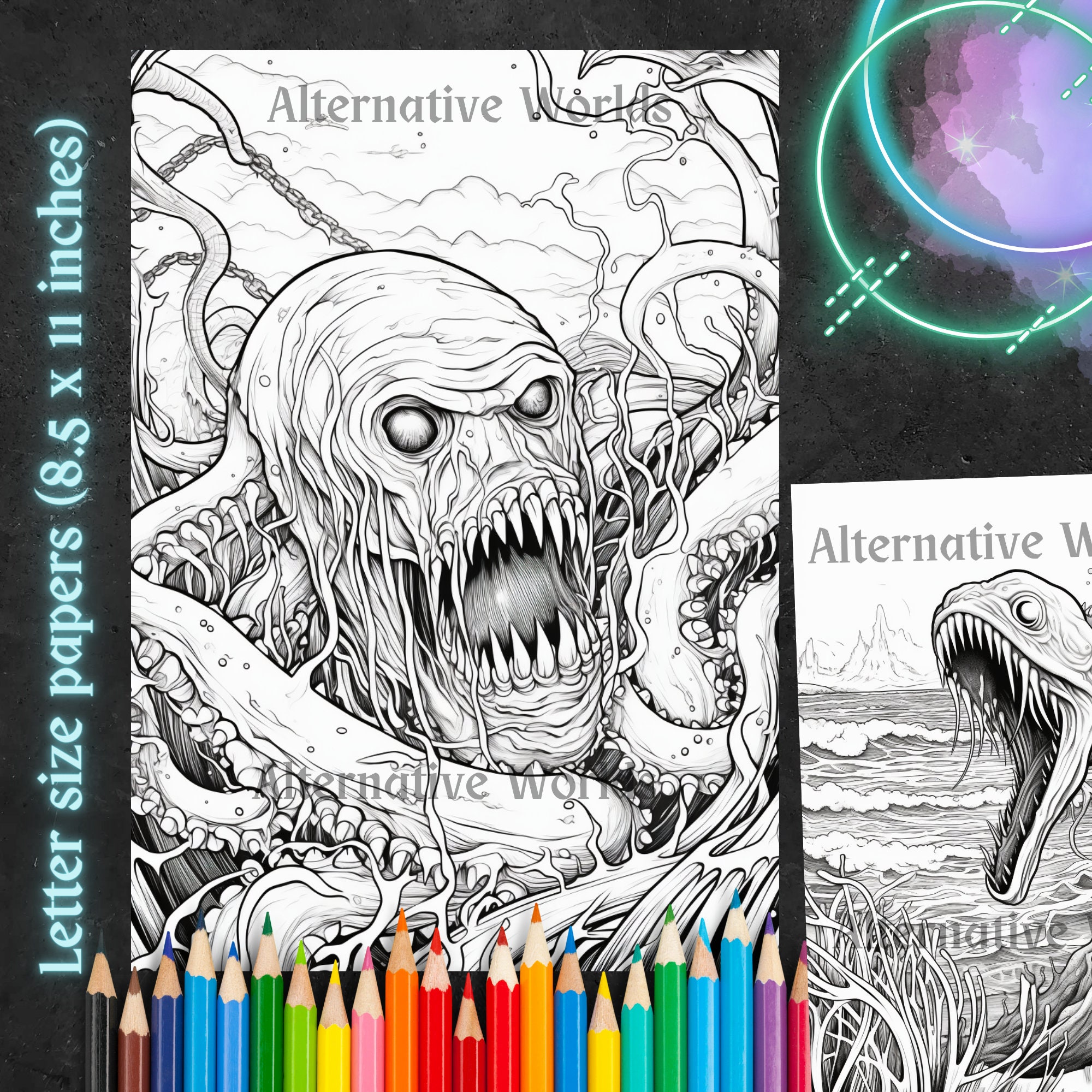 Deep Sea Creatures Spooky Horror Coloring Sheets, Under the Sea Horror ...