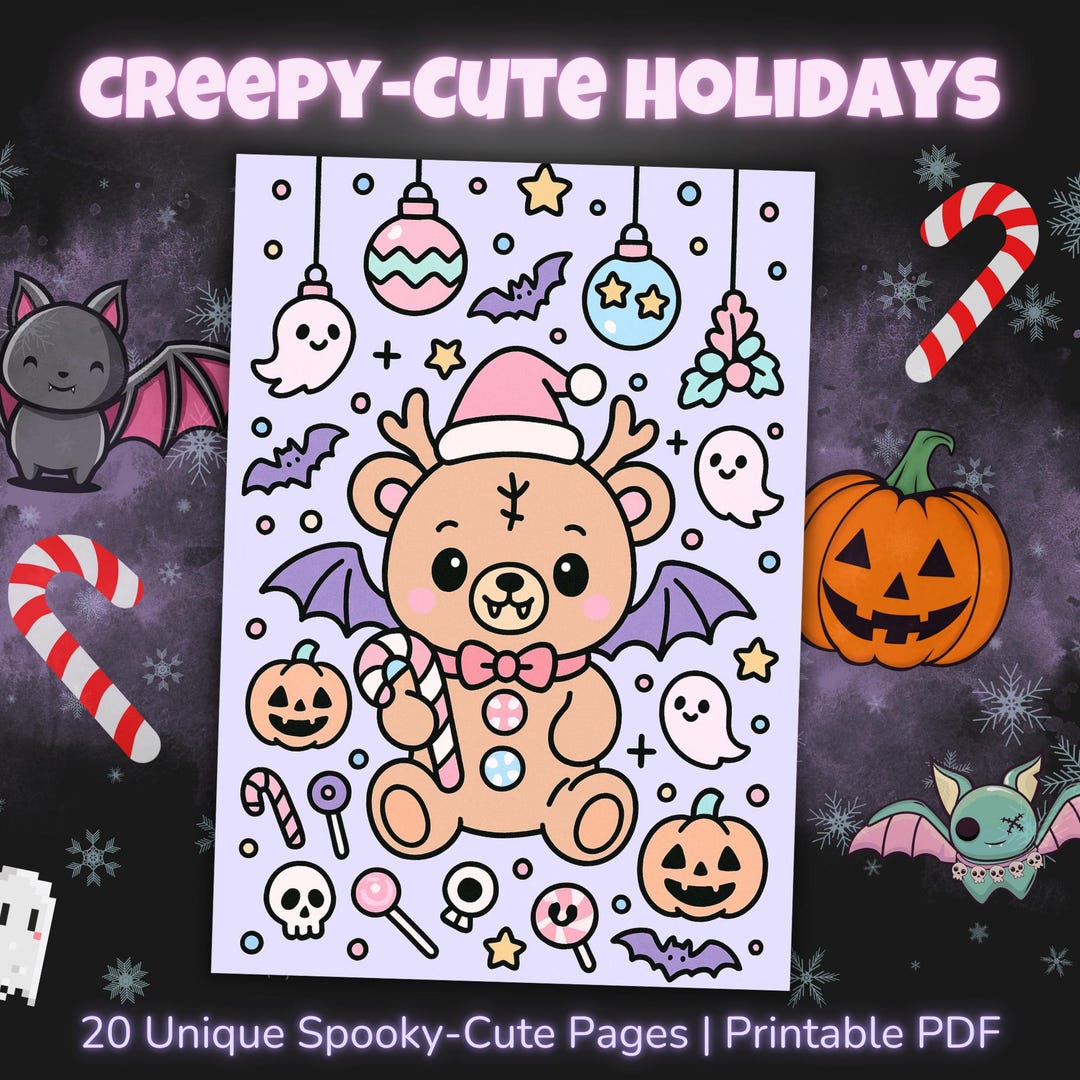 Spooky Cutie Holiday Coloring Book | Kawaii Goth Xmas & Halloween PDF ...