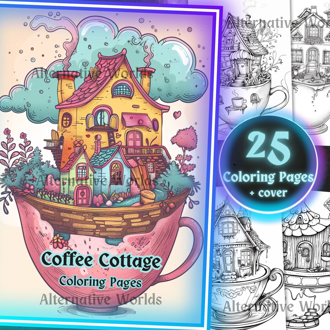 Fantasy Coffee Houses Coloring Page, Flower Garden Cute Fairy House ...