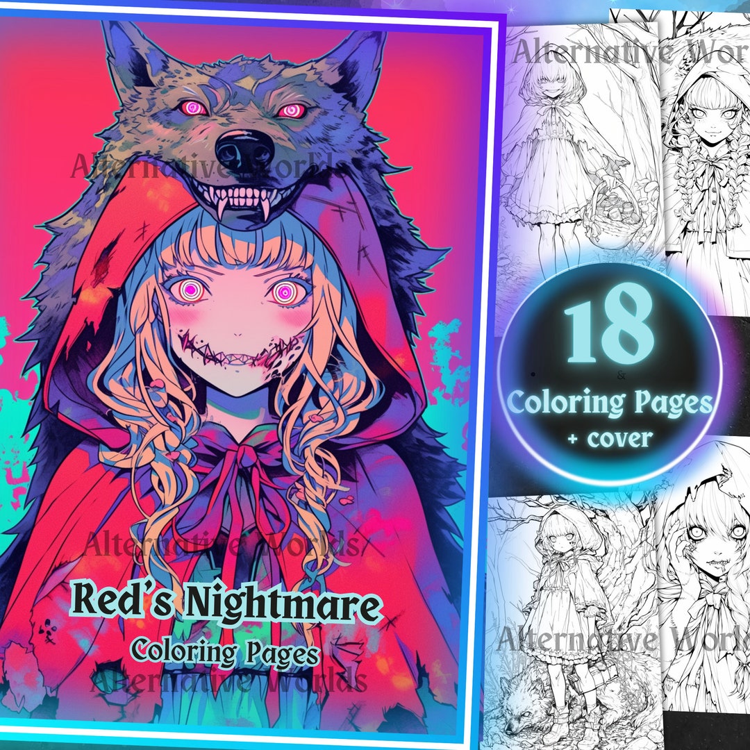 Anime Red Riding Hood Horror Coloring Book, Creepy Fairy Tales Coloring ...