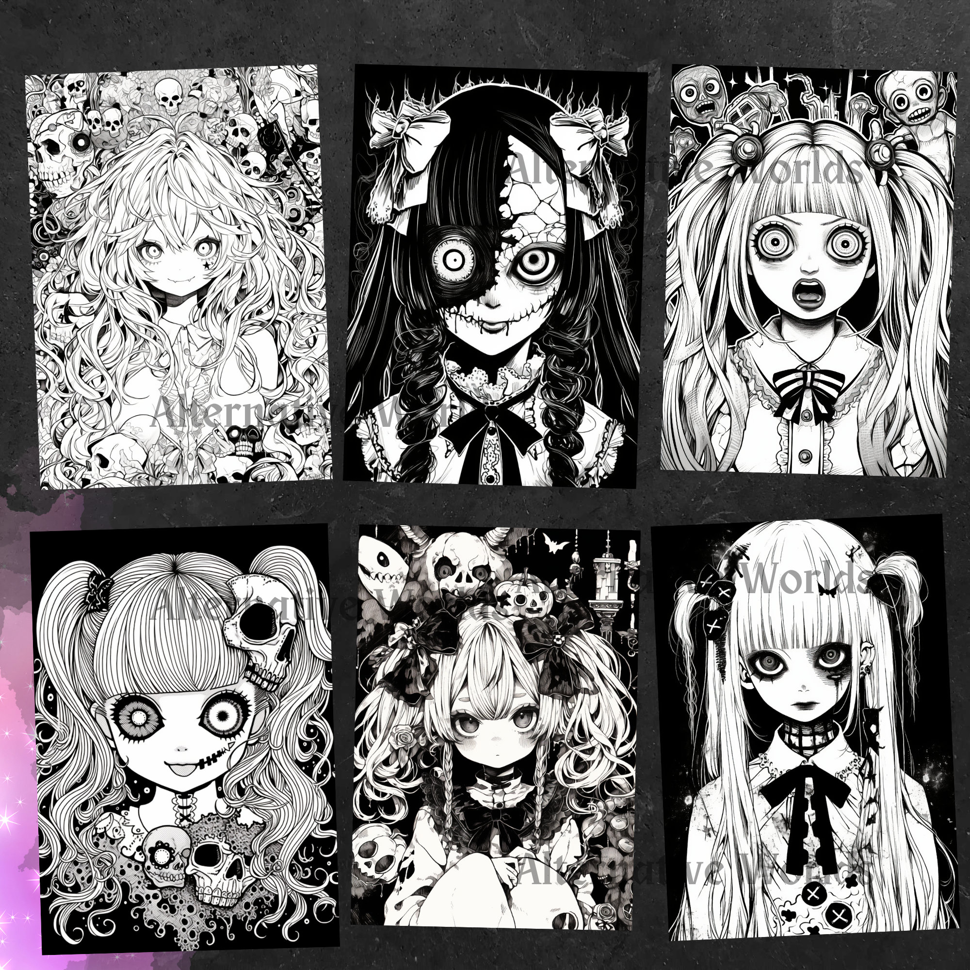 Dark Anime Gothic Girl Horror Coloring Pages, Creepy Anime Japanese ...