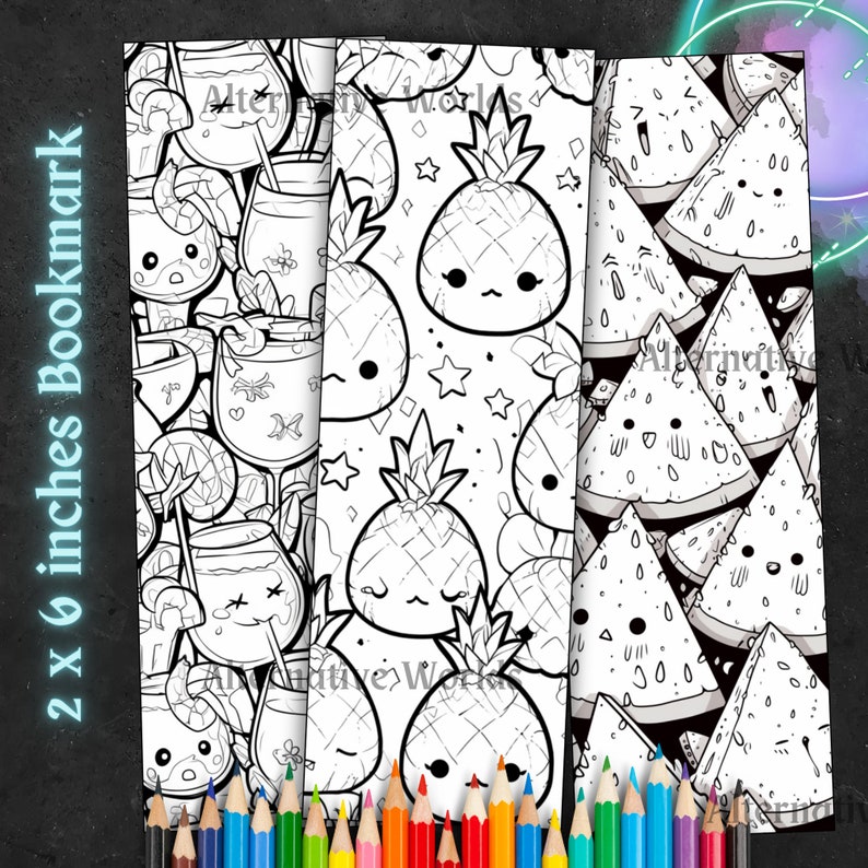Goth Kawaii Summer DIY Printable Coloring Bookmark, Creepy Cute Pastel ...