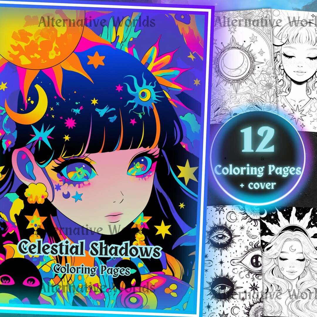 Witchy Sun & Moon Coloring Pages, Gothic Celestial PDF, Spooky ...