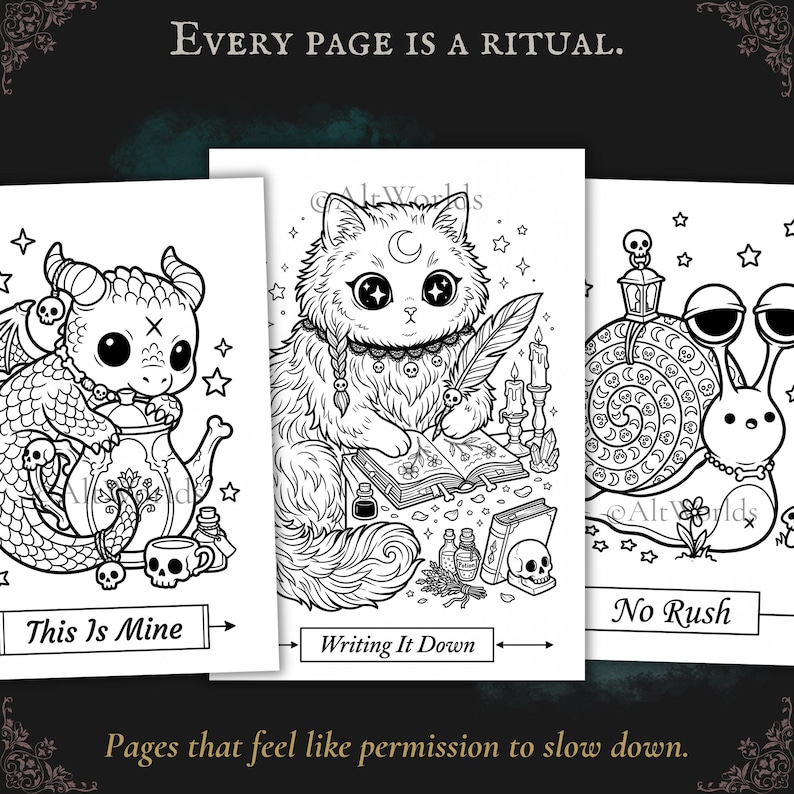 Cottagecore Coloring Pages, Creepy Kawaii Self Care Creatures PDF - Etsy