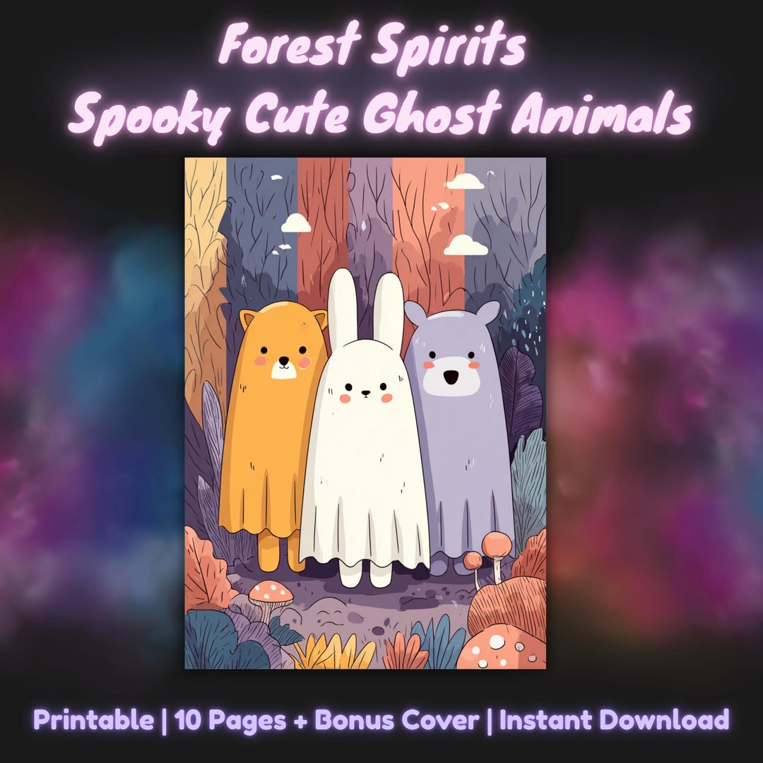 Spooky Cute Ghost Animals Coloring Book | Cozy Goth Forest PDF - Etsy