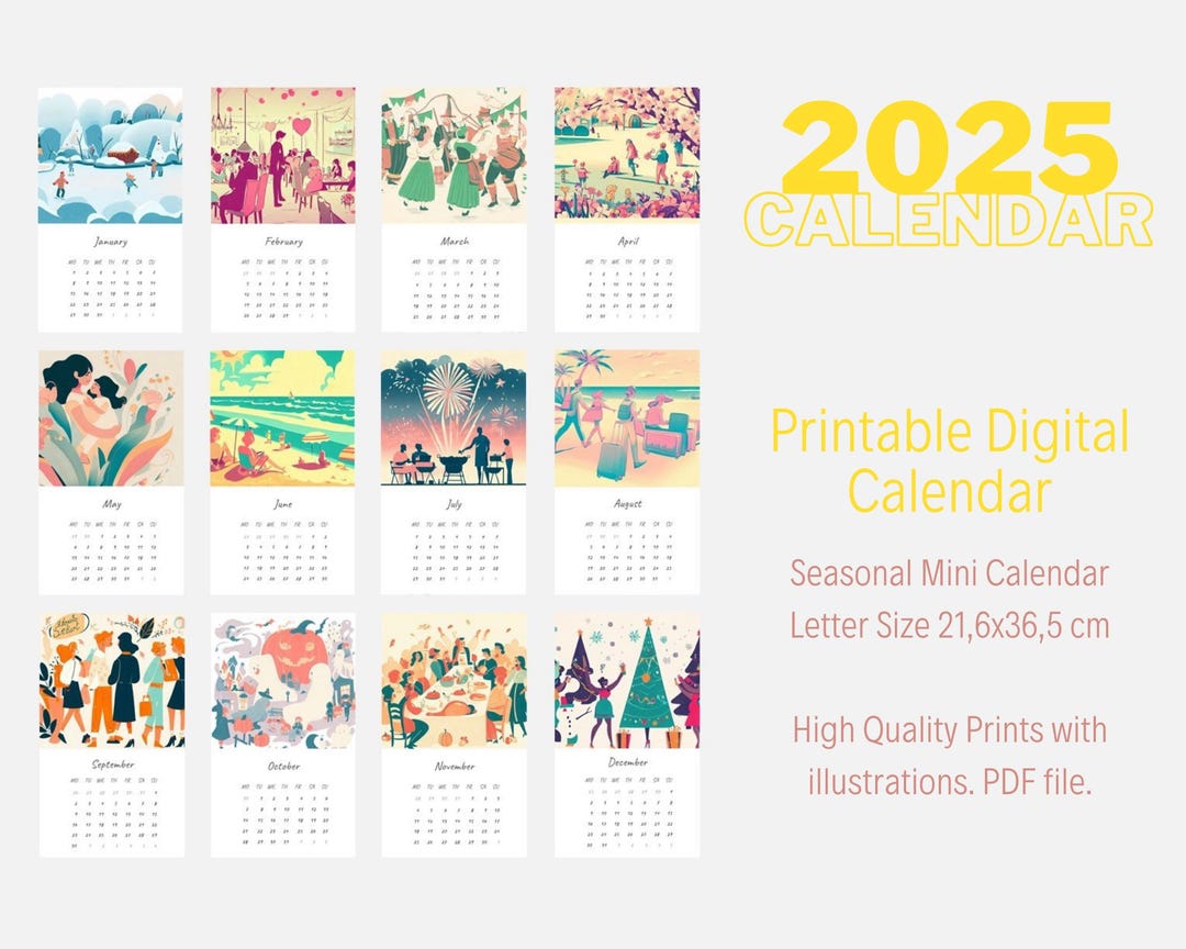 2025 Seasonal Calendar, Printable Desk Wall Calendar, Seasons, Monday ...