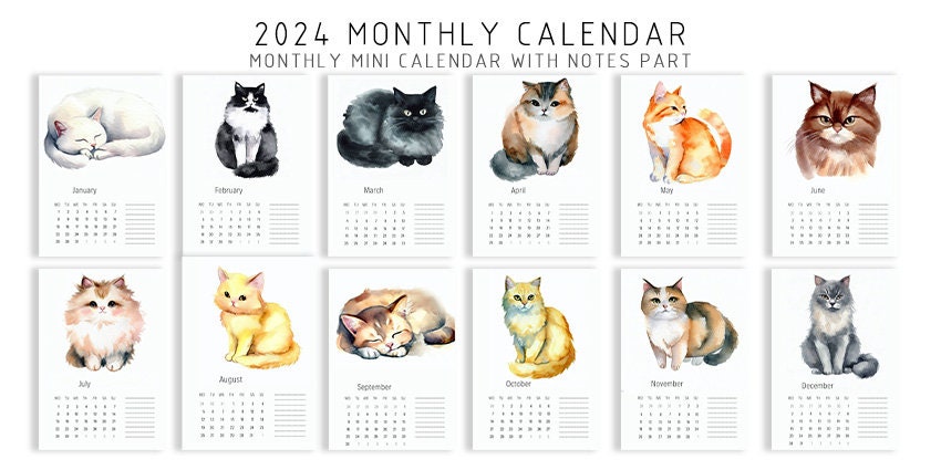 2024 Printable Calendar 2024 Calendar Printable Cat 2024 Calendar