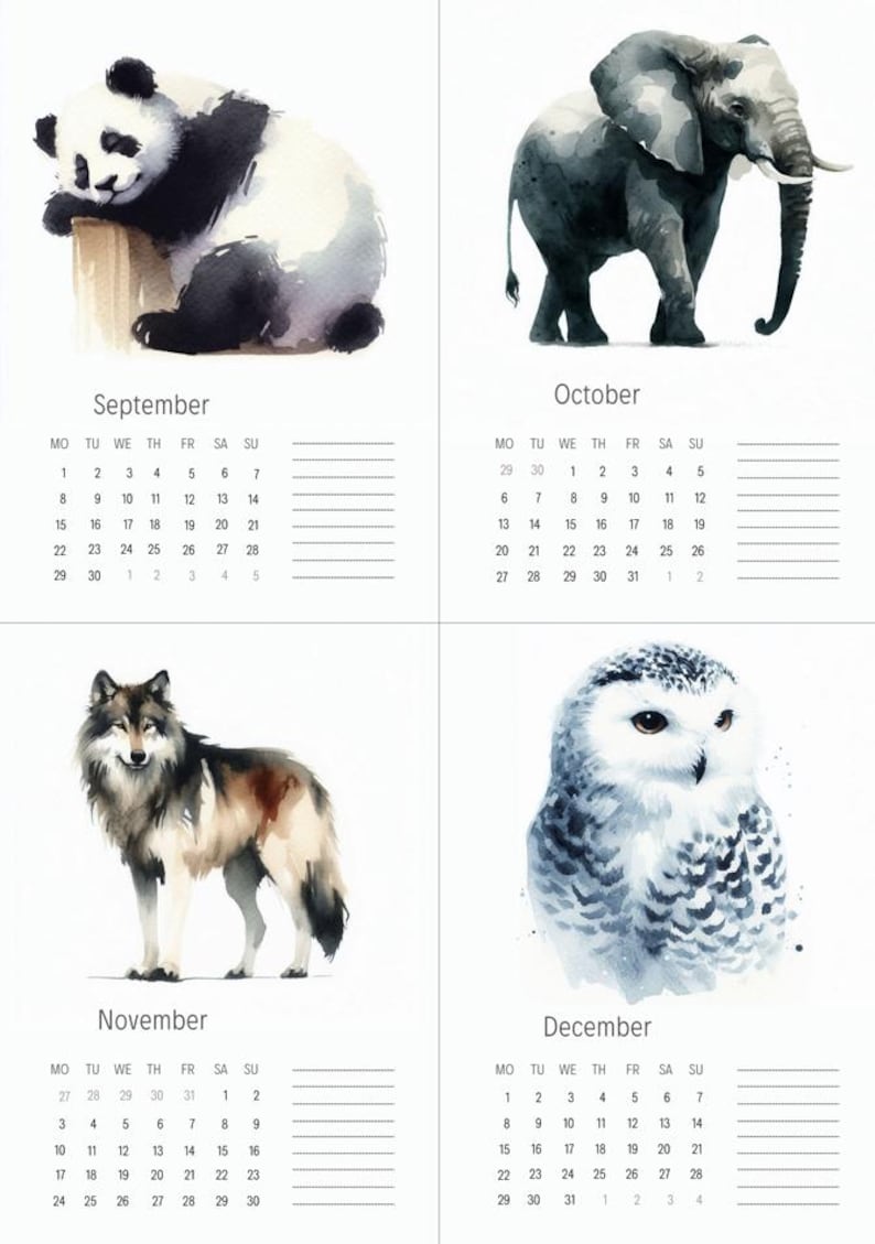 2025 Printable Calendar, 2025 Calendar Printable, Animal 2025 Calendar ...