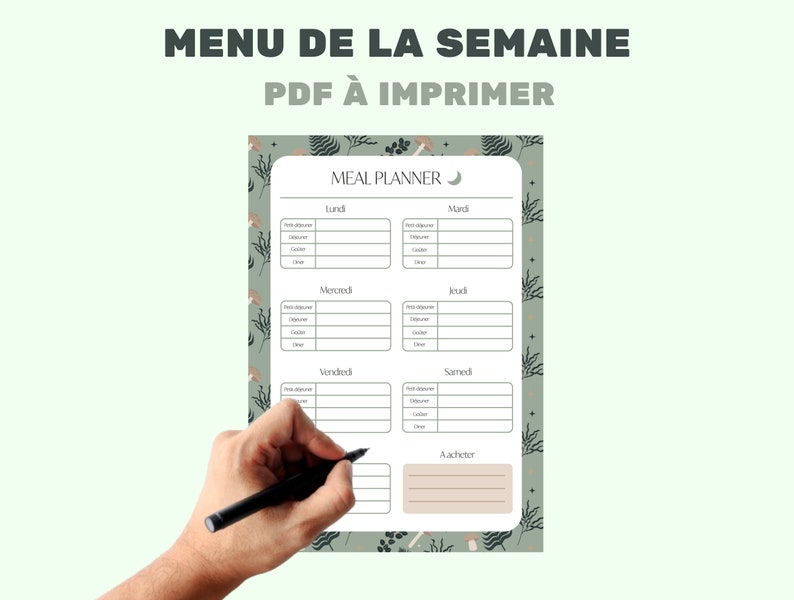 Menu de la semaine à imprimer français, Planning de repas imprimable ...