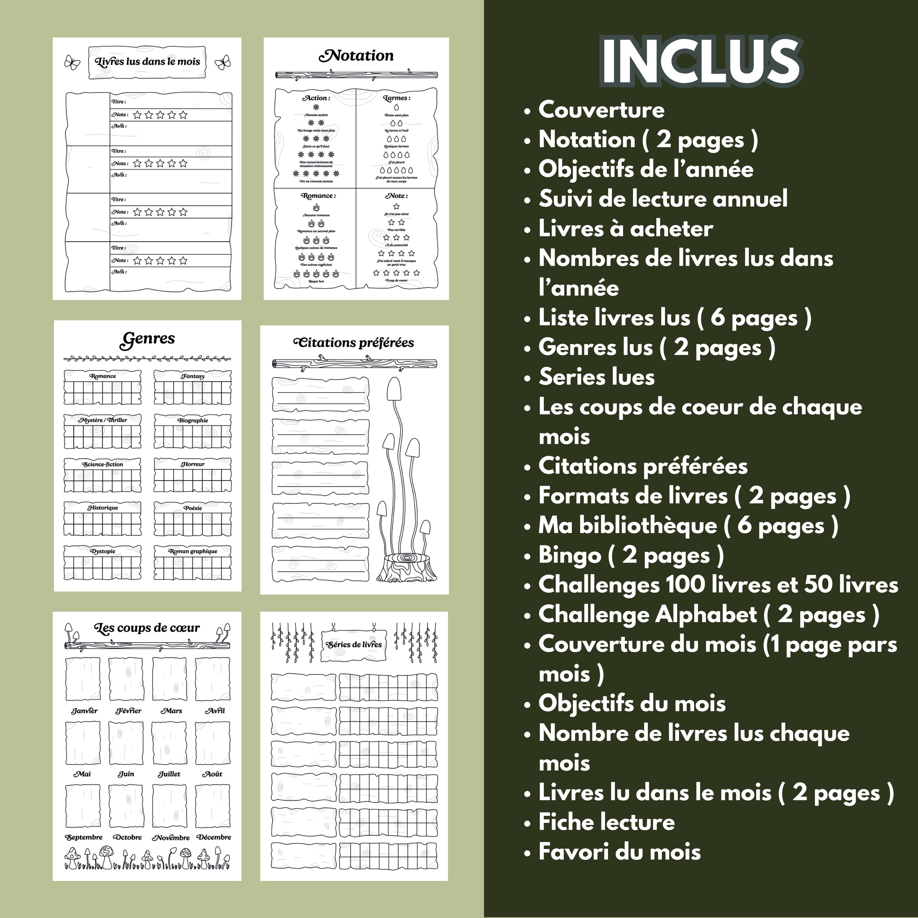 Carnet de Lecture à Imprimer Français | Pages Lecture Bullet Journal ...