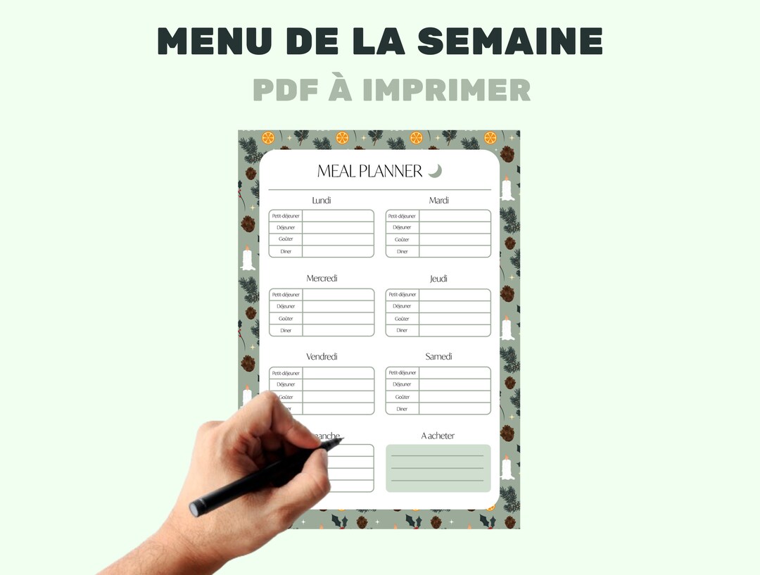 Menu of the Week to Print French, Printable Meal Planning, Meal Planner ...