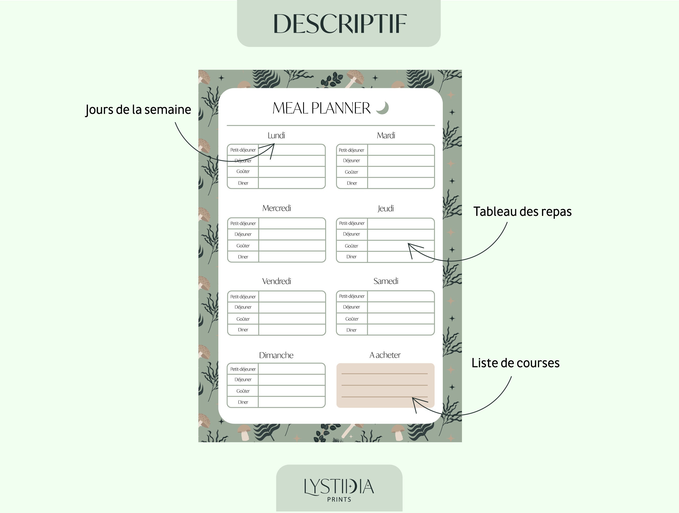 Menu de la semaine à imprimer français, Planning de repas imprimable ...