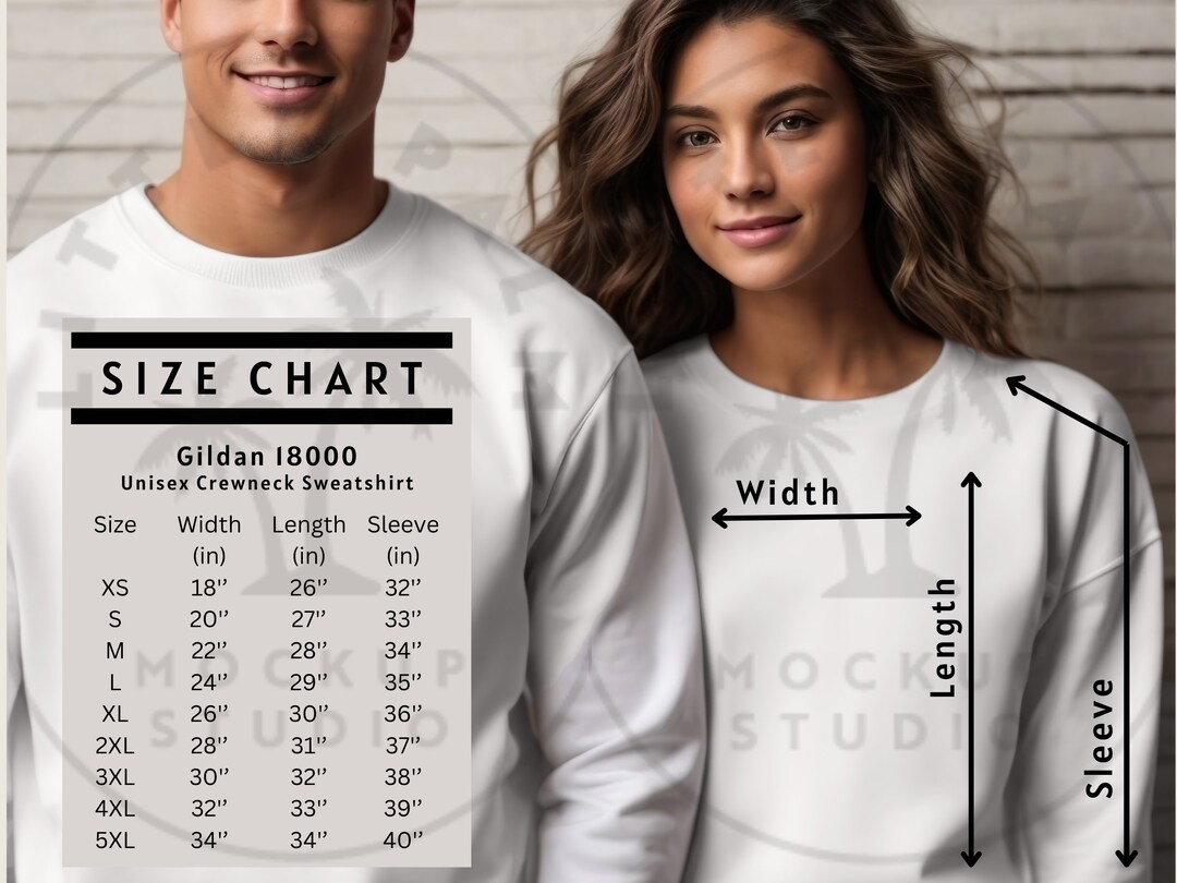 Gildan 18000 Size Chart Mockup Sweatshirt | Sizing Gildan | Unisex Size ...