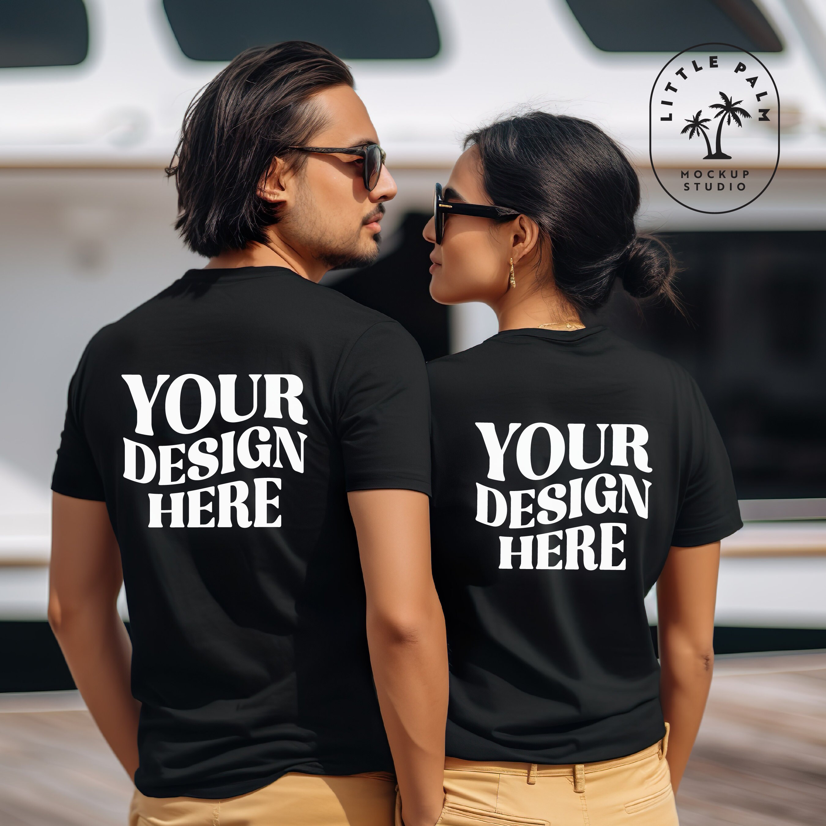 Black Gildan 64000 Couples Back Mockup | Couples Tshirt Mockup | Back ...