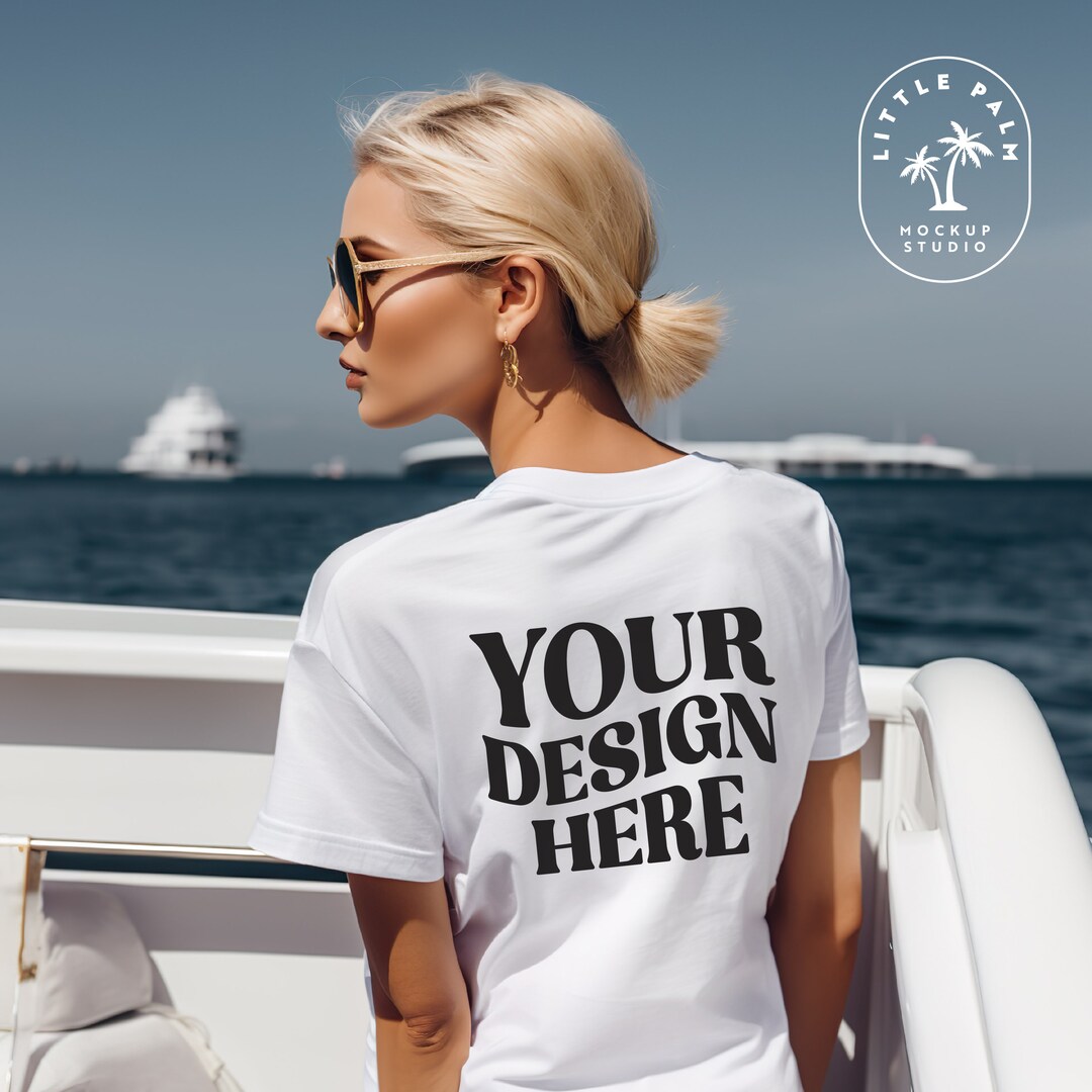 White Gildan 64000 Back Mockup | Womens Tshirt Back Mockup | Back View ...