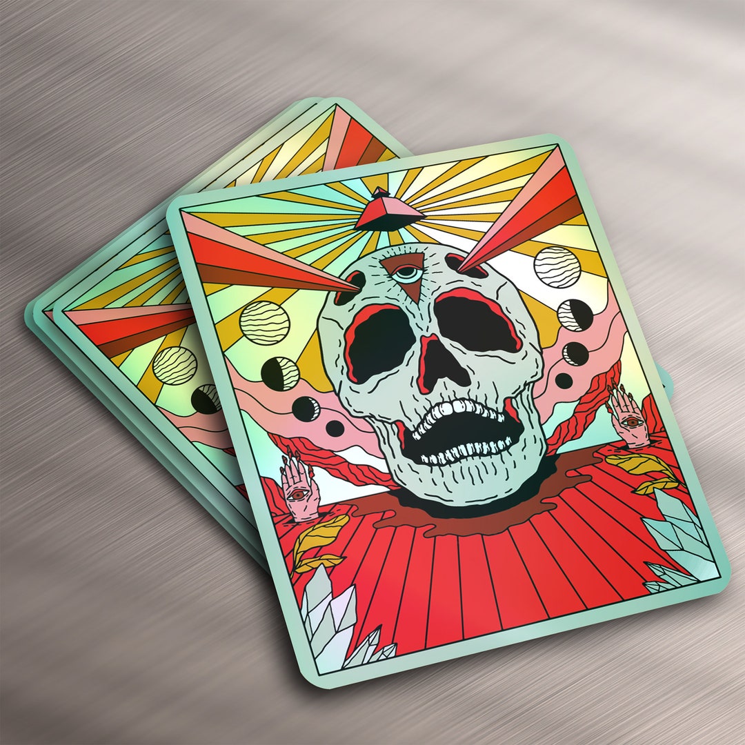 Cosmic Whisper Trippy Skull Holofoil Sticker, 3" Esoteric Holographic ...