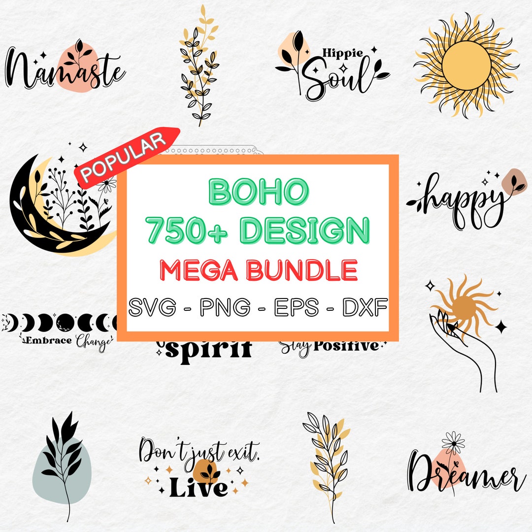 Boho SVG Bundle Hand Drawn, Hippie Svg, Floral Moon Svg, Minimalist Svg ...