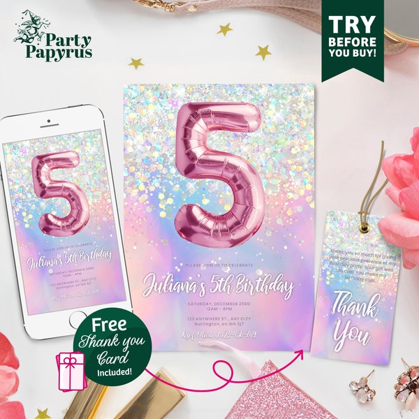 Pink 5th Birthday Invitation - Etsy