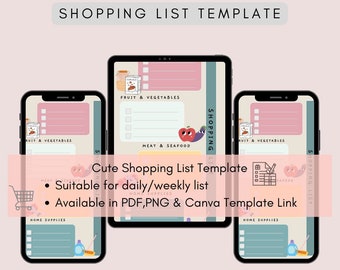 Printable Grocery List Shopping List Template PDF Instant Download - Etsy