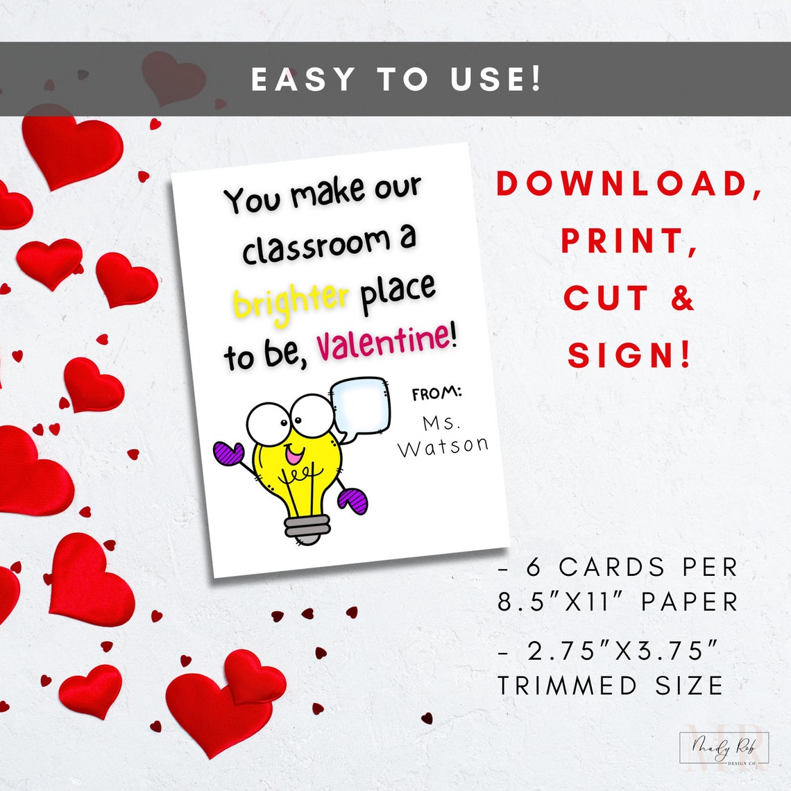 Printable Lightbulb Valentines Day Cards From Teacher Classroom ...