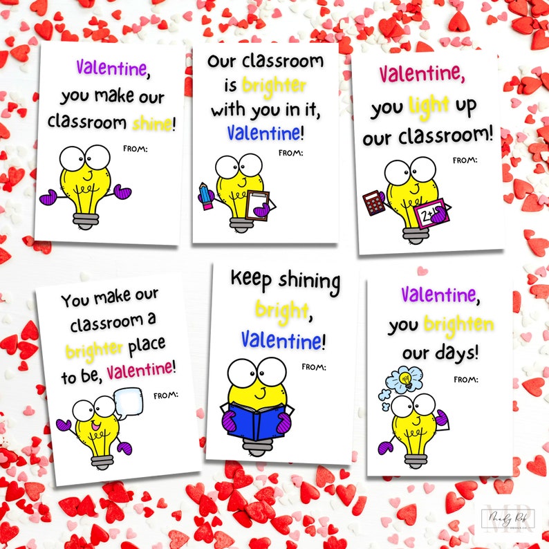 Printable Lightbulb Valentines Day Cards From Teacher Classroom ...