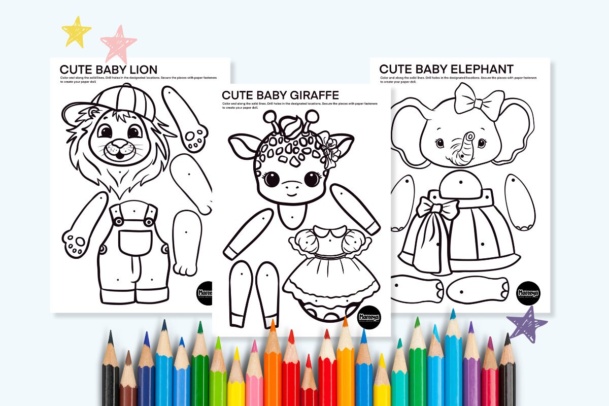 Cute Baby Animals Coloring Movable Paper Doll - Fun DIY Craft for Kids ...