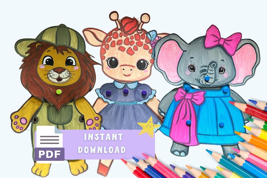 Cute Baby Animals Coloring Movable Paper Doll - Fun DIY Craft for Kids ...