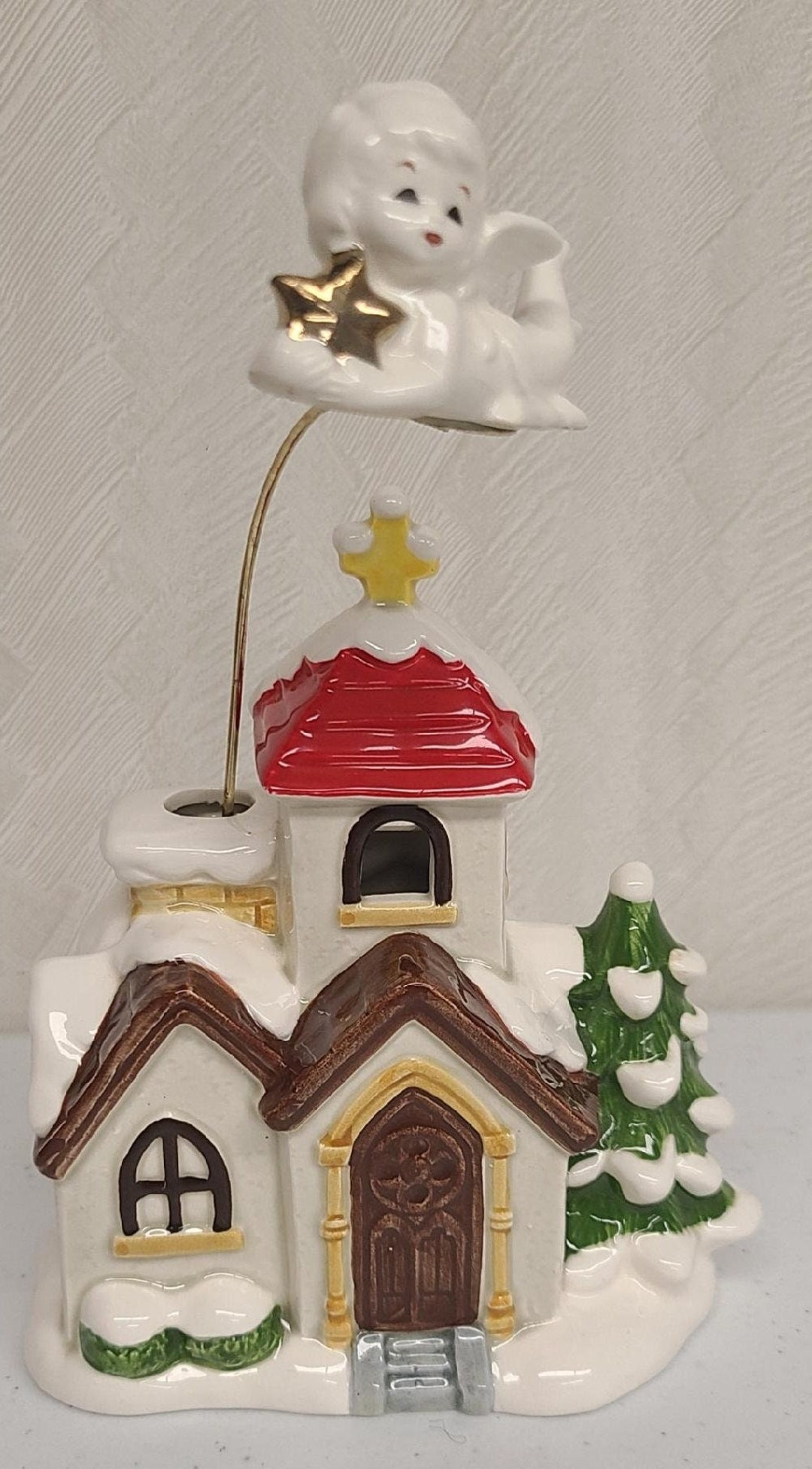 Vintage Christmas Decor Spinning Angel Over Church - Etsy