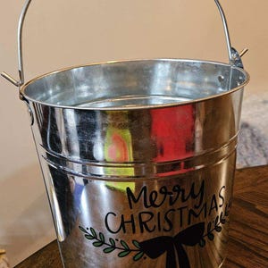 Merry Christmas Galvanized Bucket With Wood Handle: Holiday Decor - Etsy