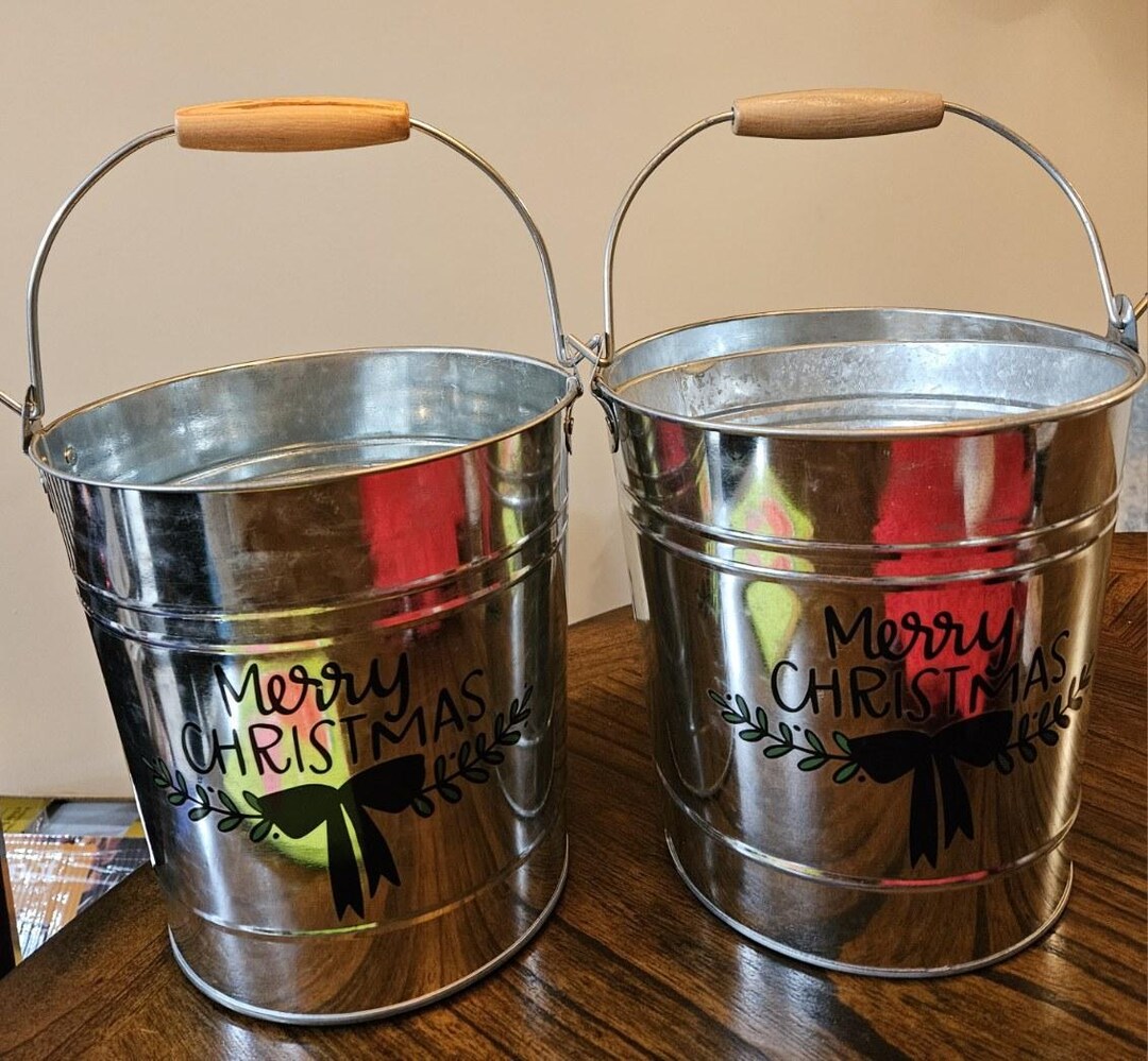 Merry Christmas Galvanized Bucket With Wood Handle: Holiday Decor - Etsy