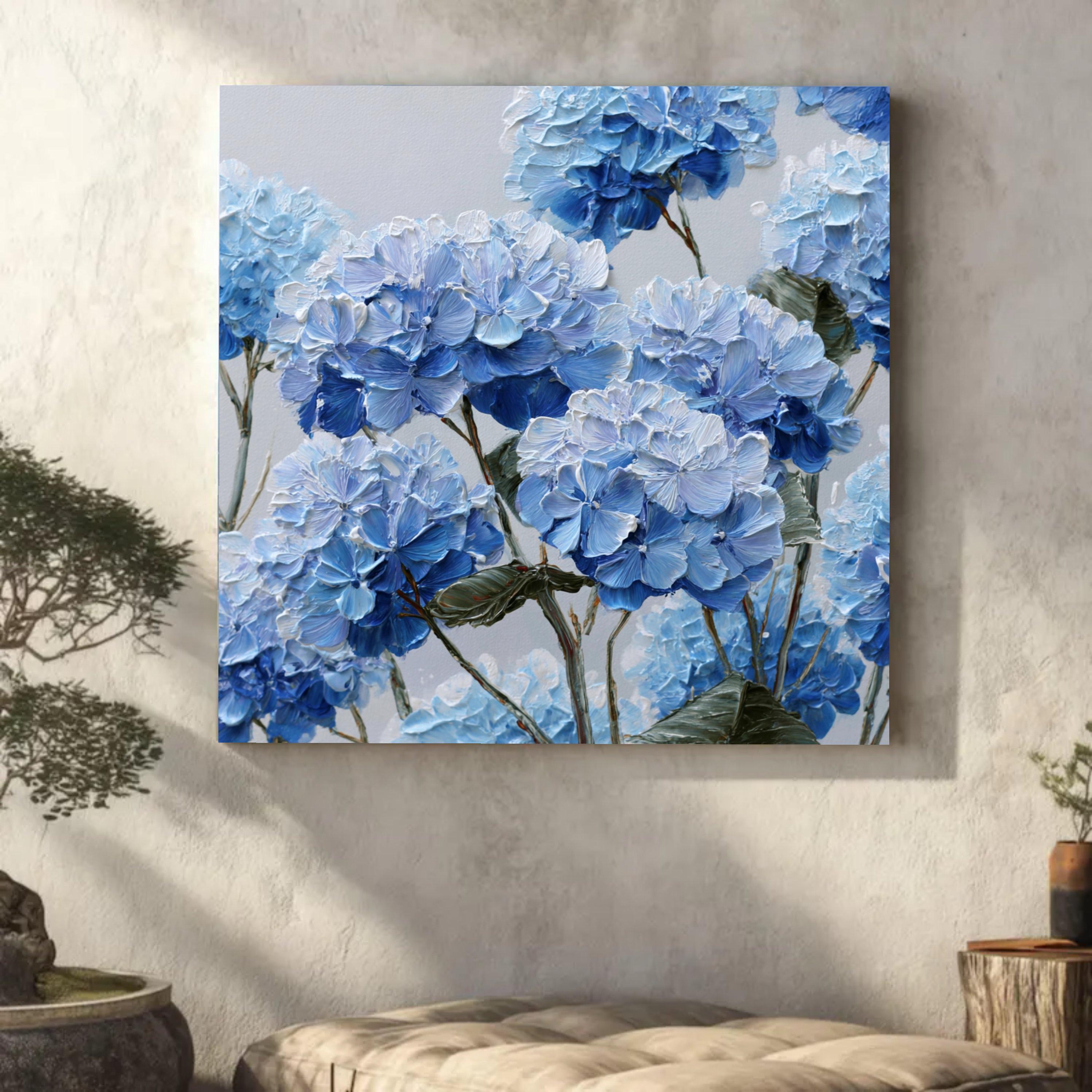 Blue Hydrangea Blossom Canvas Wall Art, Floral Printing Decor, Print ...