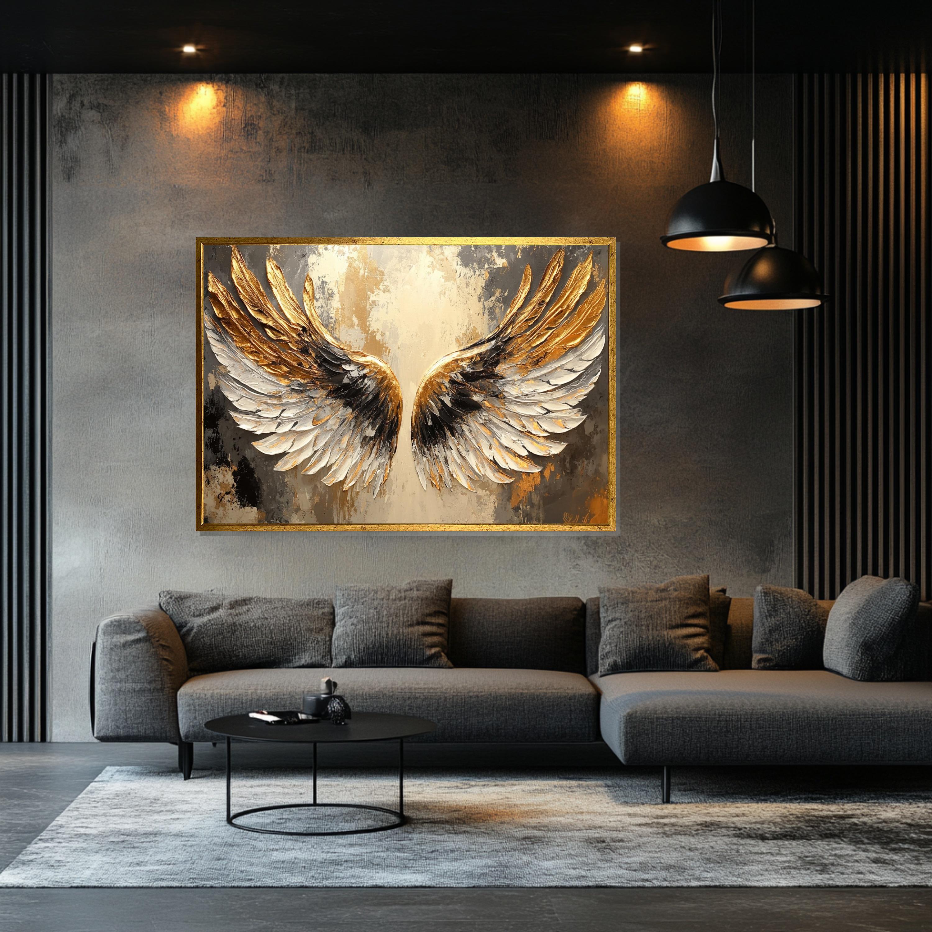 Golden Angel Wings Canvas, Textured Wings Wall Art, Elegant Metallic ...