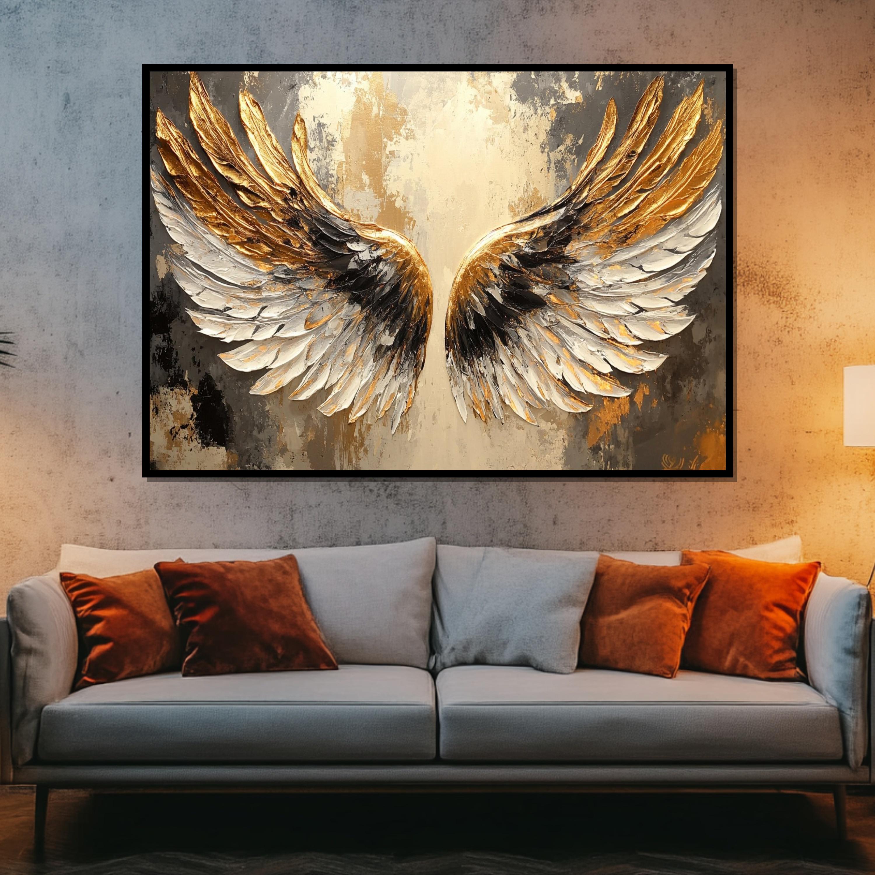 Golden Angel Wings Canvas, Textured Wings Wall Art, Elegant Metallic ...